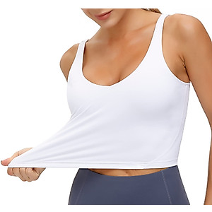 Wjustforu Women's Tank Top Padded Sports Bra Running Workout Yoga Crop Top (X-Large, White)