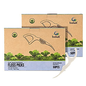 Natural Dental Floss Picks (100 Count) - Vegan, Eco Friendly, Sustainable Dental Flossers - Twin Floss (Mint)