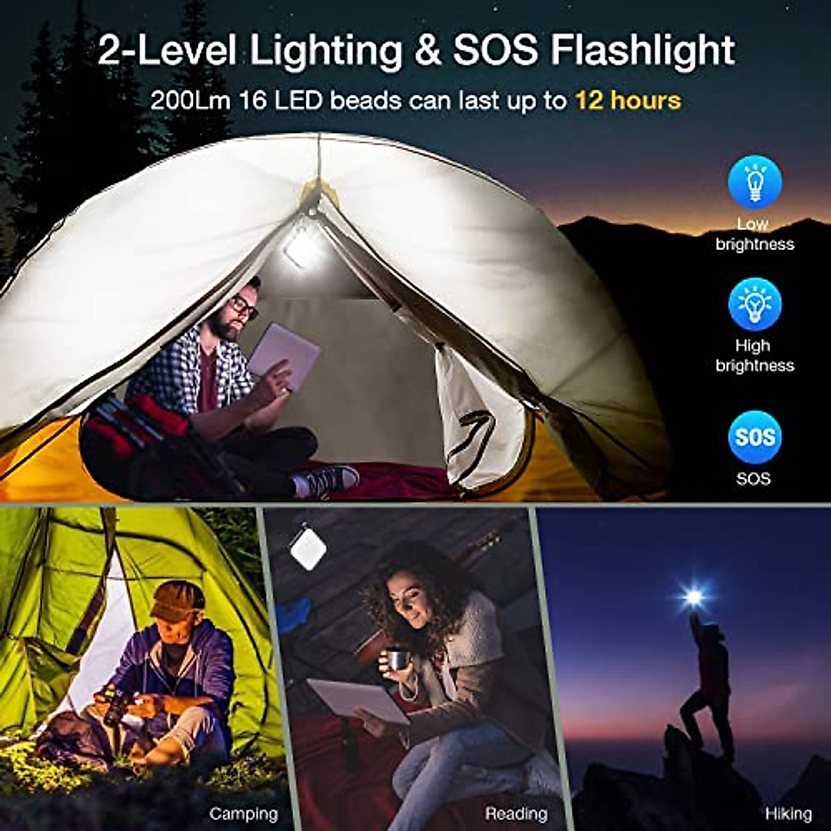 Powerness U36 10050mAh Power Bank Charger with LEDs Panel Light for Cellphones, Tablets, IP67 Waterproof Perfect Lantern Flashlight for Emergency, Car Repairing, Hiking, Workshop, Fishing