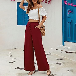IAMAGOODLADY Wide Leg Trousers Women Linen Pants Women Summer Waisted Elastic Waistband Palazzo Pants Wide Leg Pants for Women High Waist Women Linen Capri