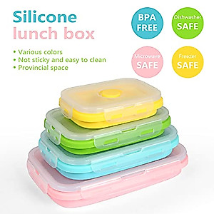 VIGIND Set of 4 Collapsible Foldable Silicone Food Storage Container,Space Saving,Air Tight,Reusable,Leftover Meal Box With For Kitchen, Bento Lunch Boxes-Microwave, Dishwasher and Freezer Safe