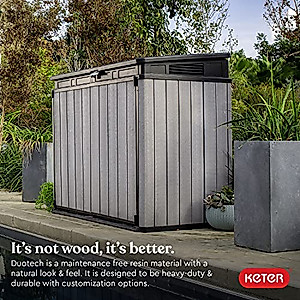 Keter Elite Store 4.6 x 2.7 Foot Resin Outdoor Storage Shed with Easy Lift Hinges, Perfect for Trash Cans, Yard Tools, and Pool Toys, Grey