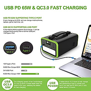 NECESPOW Portable Power Station 288Wh Lifepo4 Battery Backup Supply Solar Generator 300W(Peak 600W) Pure Sine Wave 2 AC Outlet, PD 65W Input&Output LED Flashlight for Camping CPAP Outdoor RV Emergency