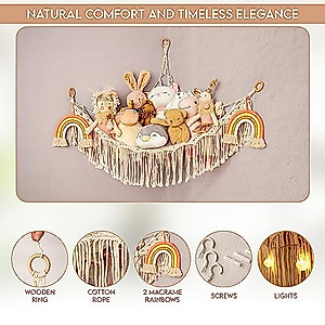 Luna Village Stuffed Animal Hammock, Stuffed Animal Organizer, Plush Toys Net Holder with 2 Macrame rainbows Macrame Toy Hammock, Stuffed Animal Net or Hammock, Stuffed animal net