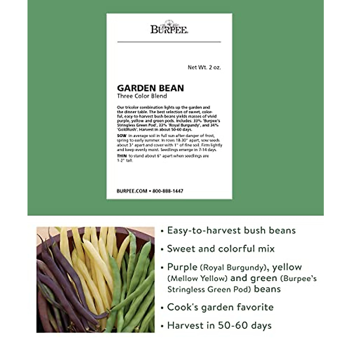 Burpee Three Color Blend Bush Bean Seeds 2 ounces of seed