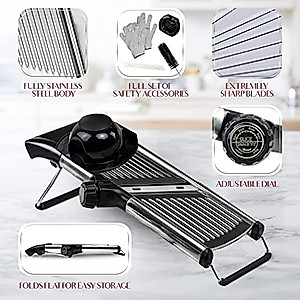 Gramercy Adjustable Mandoline Slicer for Kitchen, Vegetable Chopper, Food Chopper, Vegetable Slicer, Potato Slicer, Mandolin, Potato Cutter - Stainless Steel - INCLUDING One Pair Cut-Resistant Gloves