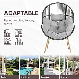 Belord Outdoor Wicker Egg Chair - 300 LBS Weight Capacity Single Patio Egg Lounge Chair with Water Resistant Cushion for Porch Balcony Sunroom, Gray Wicker Gray Cushion