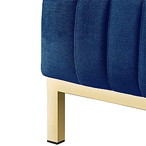 Posh Living Hayden Velvet Tuxedo Loveseat with Y-Metal Base in Navy Blue/Gold