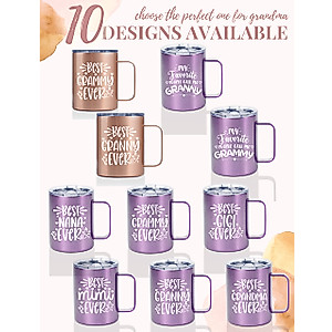 Onebttl Grandma Christmas Gifts, Insulated Stainless Steel Coffee Mug with Lid and Handle, Birthday, Mother's Day gifts, Shimmering Purple, (12 oz) Best Grammy Ever, Grammy gifts