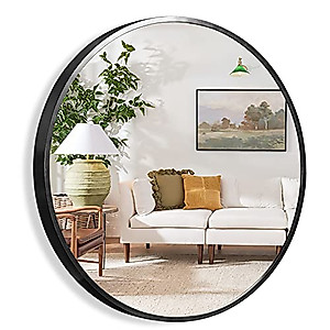 NeuType Round Mirror 32inch Circle Mirror Metal Framed Wall Mirror Large Vanity Hanging Decorative Mirrors for Wall Bathroom Bedroom Living Room (Black, 32" x 32")