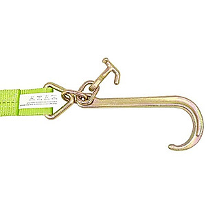 Mytee Products V Bridle Tow Strap 3" x 36" w/ 15" J Hook w/T-J Hooks, Hi VIZ/High Abrasion Green Webbing, 5400 lbs WLL | Recovery V-Strap w/Reinforced Webbing for Towing, Car Wrecker, Rollback