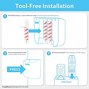 TotalMount Hole-Free Remote Holder – Eliminates Need to Drill Holes in Your Wall (for 2 or 3 Remote Controls – White – Quantity 1)