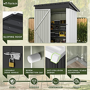 Rankok 5ft x 3ft Outdoor Storage Shed Metal Shed House with Sloping Roof Tool Shed for Courtyard or Garden Storage of Equipment, Supplies, Toys (White)