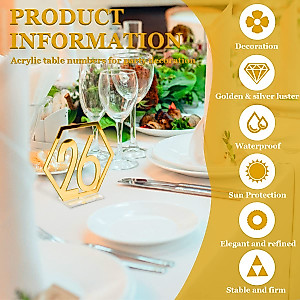 Fashionclubs Table Numbers, 1-40 Wedding Acrylic Table Numbers with Holder Base Party Card Table Holder,Hexagon Shape,Perfect for Wedding Reception and Decoration,Gold