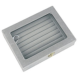 Velvet Glass Jewelry Ring Display Stand Storage Box Ring Earrings Jewelry Box Ring Holder Case (Grey)