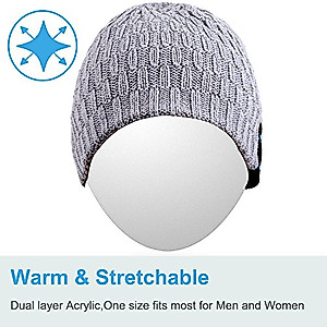 Rotibox Bluetooth Beanie Hat, Winter Knit Cap with Wireless Stereo Headphone Headset Earphone Speaker Mic Hands Free for Outdoor Sports Skiing Snowboarding Running Jogging Camping, Gray