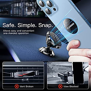 CASEKOO [Never Fall] Magnetic Car Mount [6X N52 Powerful Magnet] 360°Adjustable Alloy Dashboard Phone Holder for Car [2X Metal Plates] Fits for iPhone 11/12/13/14 Ultra 22/23 All Cell Phone