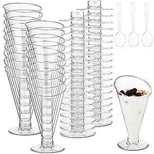 Nuogo 50 Pack Clear Dessert Cups Spoons Mini Dessert Cups Spoons 4oz Plastic Martini Glasses Disposable Dessert Cups Appetizer Cups for Home Gatherings, Events, Parties, Weddings, Serving, Tasting