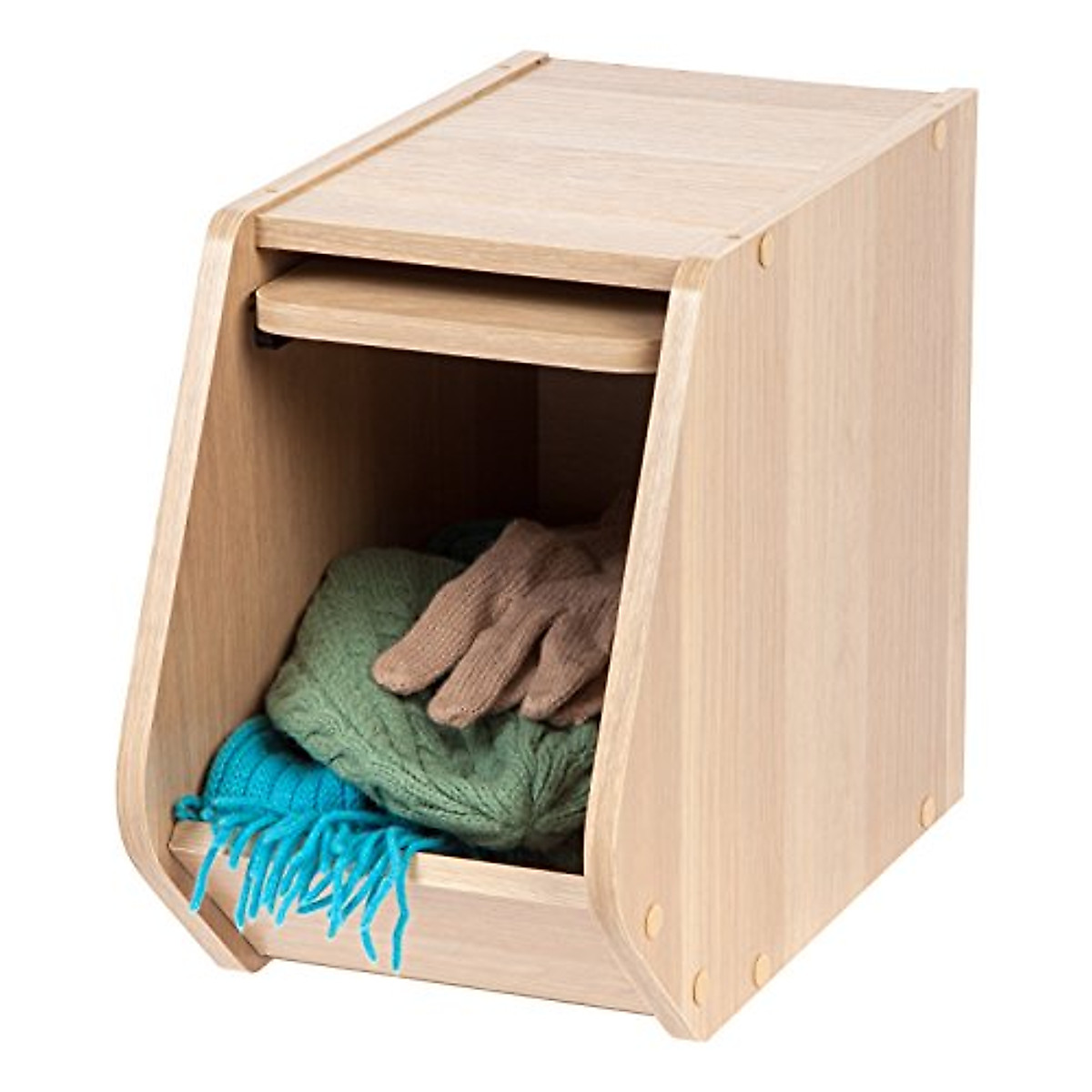 IRIS USA Narrow Modular Wood Stackable Storage Box with Sliding Door, for Office Closet and Nightstand, Easy Assembly, Space Saving, Stacking Storage Box, Light Brown