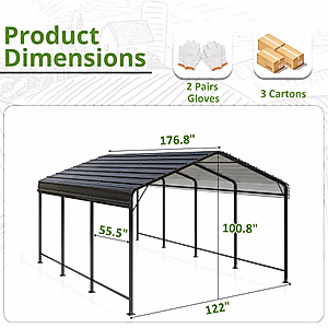 AIRWIRE 10x15 Metal Carport Carports with Enhanced Base Heavy Duty Garage Outdoor Galvanized Car Shelter for Car, Boats and Truck