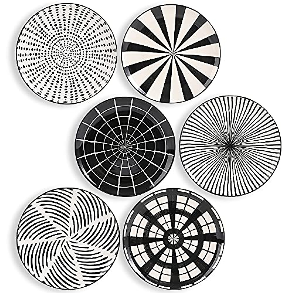 AHX Black Plate Set 8 Inch - Salad Plates | Dessert Appetizer Plates - Porcelain Lunch Plates - Set of 6 - Dishwasher and Microwave Safe