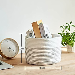 INDRESSME Small Rope Basket Round Woven Storage Basket Cute Dog Toy Basket Cotton Basket Baby Nursery Hamper Shelf Decorative Bin for Keys Gift 9.4 x 9.4 x 7.1 inches