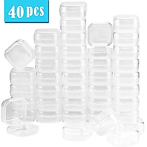 UPlama 40Pack Square Mini Clear Plastic Bead Storage Containers Box With Hinged Lid, Small Box Jewelry Earplugs Storage Box For Items,Earplugs,Pills,Tiny Bead,Jewerlry Findings(1.38x1.38x0.7Inch)