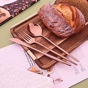 Uniturcky 62-Piece Rose Gold Flatware Set for 8 Stainless Steel Silverware Set with Steak Knives, Plus Reusable Metal Straws and Butter Knives, Party Tableware Cutlery Set, Mirror Polished