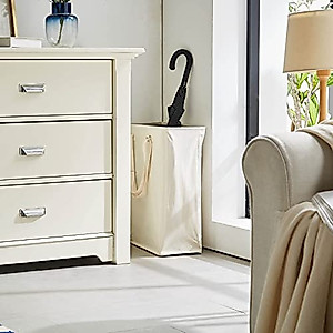 Slim Laundry Hamper with Adjustable Long Handles, 45L Small Laundry Baskets with Mesh Top, Narrow Dirty Clothes Hamper for Bedroom, Closet, and Bathroom - Beige