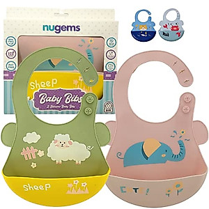 NUGEMS Silicone Baby Bibs for Babies & Toddlers (6-72 months) Silicone Bibs for Boy, Girls, Baby Gifts, Baby Shower Gifts 2 Pack(Pink and Yellow)