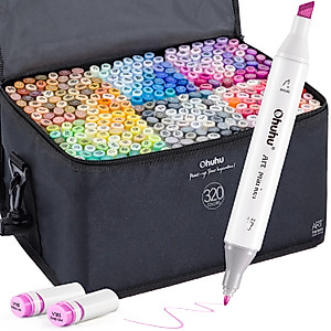 Ohuhu Alcohol Markers 320 Colors - Chisel & Fine Double Tipped Art Markers for Artists Adults Coloring Drawing Sketching Illustration - Alcohol-based Refillable Ink