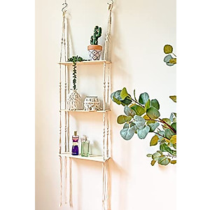 M MANUAL Macrame Wall Hanging Shelf - 3 Tier Wall Shelves Boho Wall Decor Storage Shelf Plant Shelf Bookshelf for Bathroom Bedroom Living Room Handmade Boho Home Decor