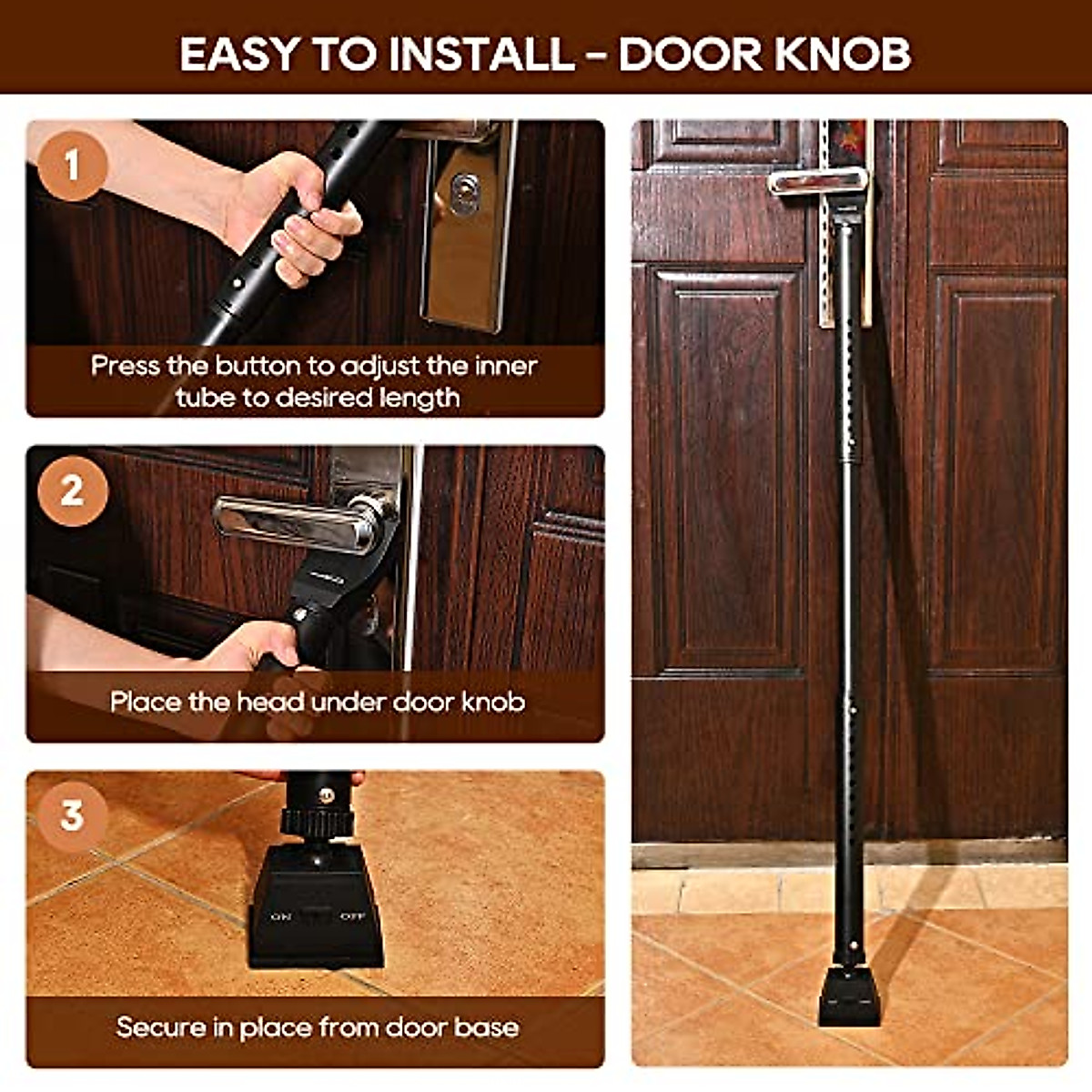 HoneSecur 2-in-1 Door Security Bar with Alarm & Sliding Patio 28″ Door Stopper 120db Loud Alert Siren Security Jammer Bar Window Child Proof Adjustable Constructed of High Grade Iron - Black