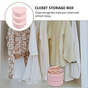 AlTurn 3Pcs Underwear Organizer Box with Lids Heart Shaped Closet Dresser Drawer Dividers Containers Stackable for Lingerie Socks Bras Scarves (Color : Pink)