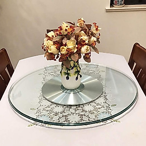 32-40inch Rotating Tempered Glass Tray, Round Lazy Susan Turntable Rotatable Serving Plate Aluminum Bearing Smooth Easy to Share Food