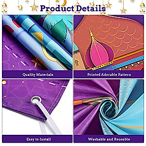 Ramadan Mubarak Decorations Backdrop Banner Muslim Ramadan Kareem Background Eid Mubarak Sign Photo Booth Backdrop Background for Home Muslim Ramadan Eid Al Fitr Party Supplies (Colorful)