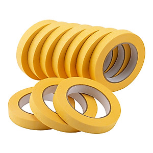 Lichamp 10-Pack Automotive Refinish Masking Tape Yellow 18mm x 55m, Cars Vehicles Auto Body Paint Tape, Automotive Painters Tape Bulk Set 0.7-inch x 60 Yards x 10 Rolls