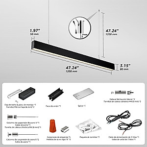 SCON 4FT 40W LED Black Anti-Glare Linkable Pendant Light,2400LM UGR<22 0-10V Dimmable Linear Surface Mount Shop Light,3000K-4000K-5000K Switchable Ceiling Mount Office Light,Hanging Light For Workshop