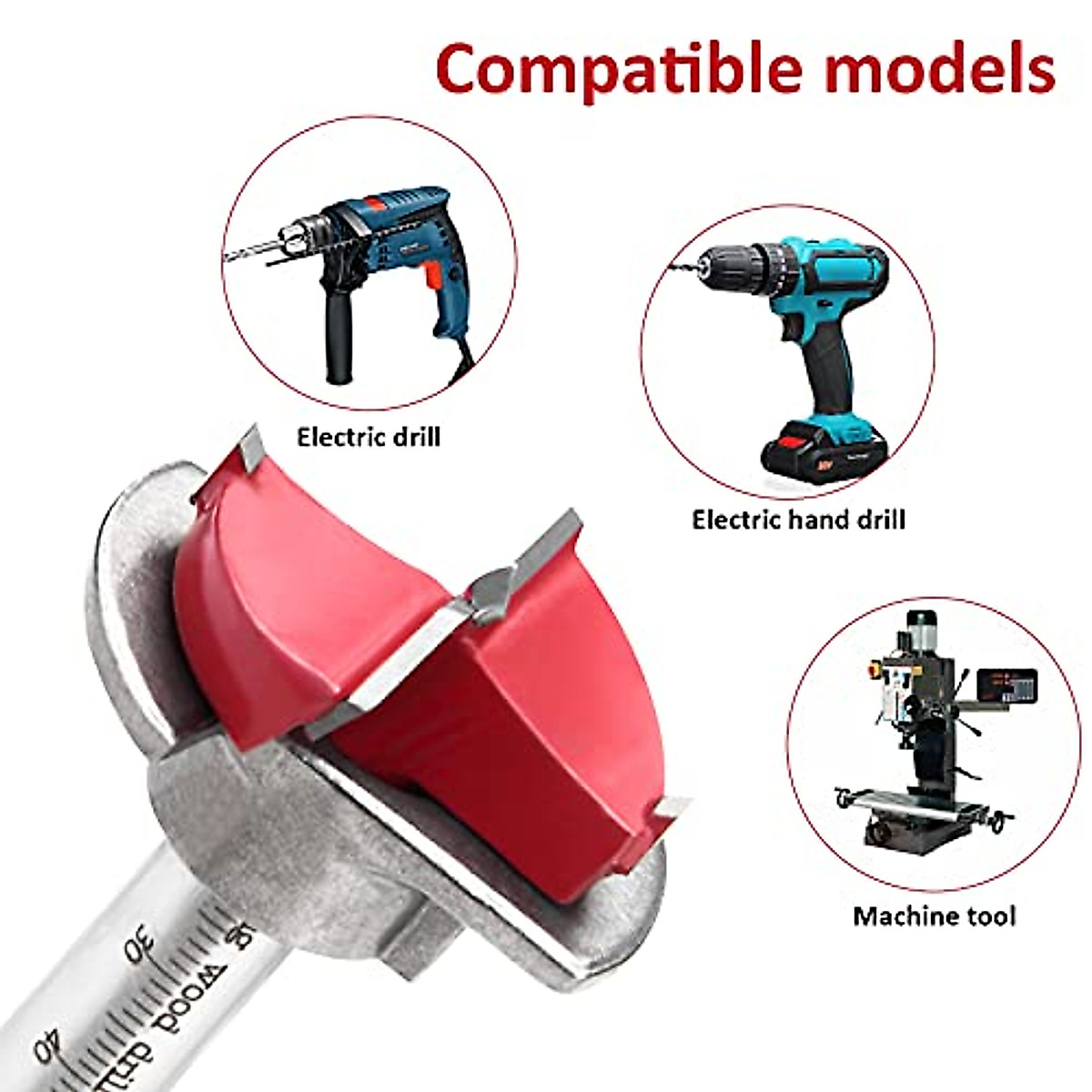 HPHOPE Forstner Bit Set 5Pcs Adjustable Positioning Drill, 15/20/25/30/35mm Forstner Bits for Wood Drilling, Cemented Carbide Woodworking Hole Saw with Depth Stoper (Depth Range 10-40mm)