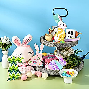 4Pcs Easter Wooden Bunny Cutouts Unfinished Bunny Tiered Tray Decor Large Wood Bunny Table Wooden Signs Easter Spring Ornament for DIY Craft Party Desk Office Home Classroom Decor