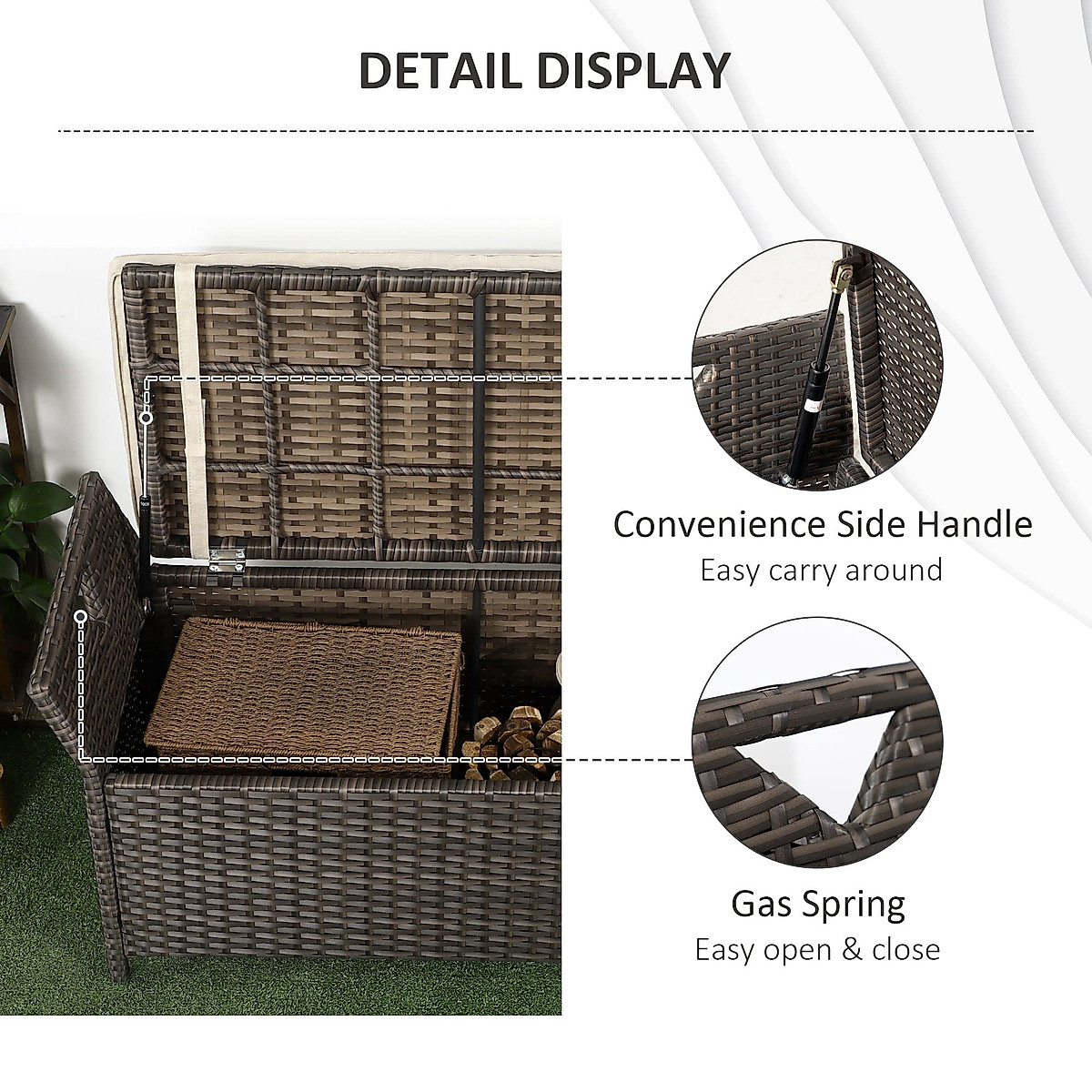 Outsunny 27 Gallon Patio Wicker Storage Bench, Outdoor PE Rattan Patio Furniture, 2-in-1 Large Capacity Rectangle Garden Storage Box with Handles and Cushion, Red