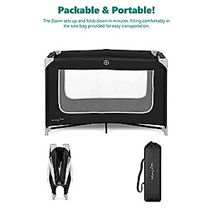 Dream On Me Zodiak Portable Playard in Black, Lightweight, Packable and Easy Setup Baby Playard, Breathable Mesh Sides and Soft Fabric - Comes with a Removable Padded Mat