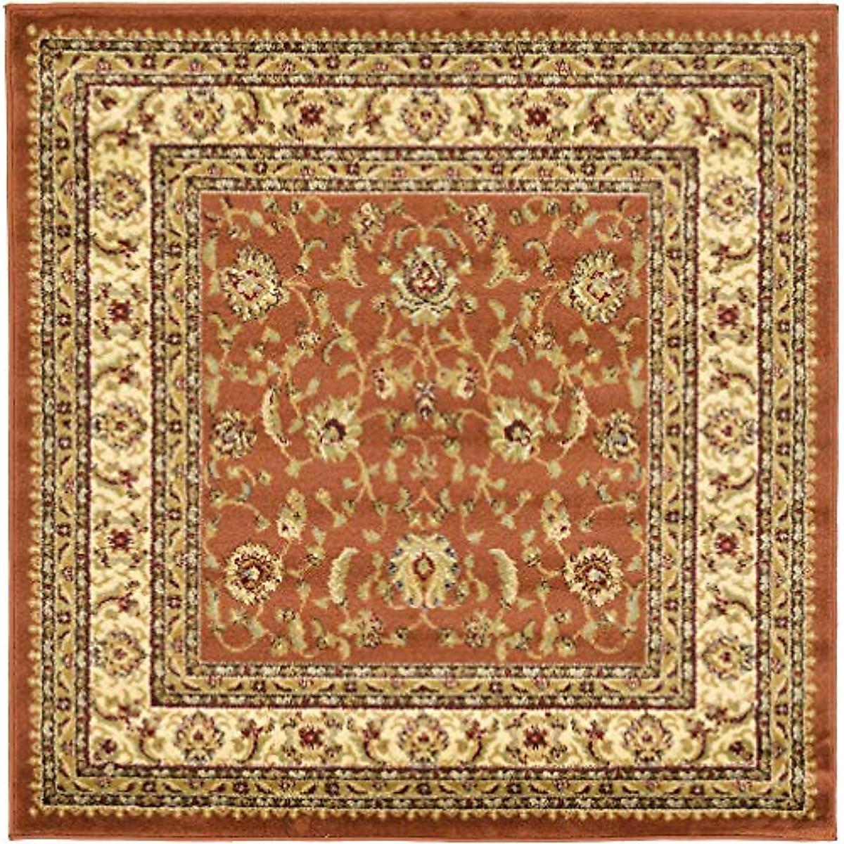 Unique Loom Voyage Collection Traditional Oriental Classic Intricate Design Area Rug, 4 ft 0 in x 4 ft 0 in, Terracotta/Ivory