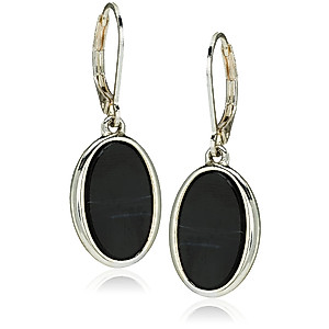 Nine West Women's Silvertone and Jet Black Drop Earrings