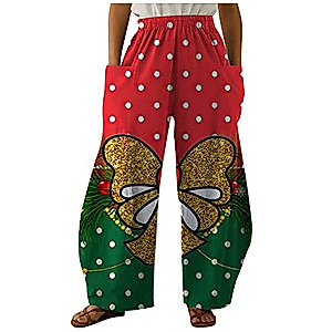 Plus Size Sweatpants,Womens Sweatpants with Pockets Xmas Reindeer Print Elastic Waisted Workout Active Joggers Drawstring Casual Lounge Bottoms Merry Christmas Print Green XL