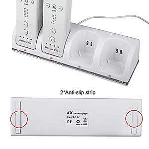 TechKen Charging Station for Wii Controller with 4 Rechargeable Battery Pack, 4 Ports Charger Dock for Wii Controller (Wii Remotes not Included) LED indicats