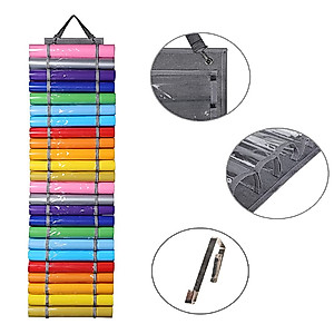 Pilarmuture Vinyl Roll Holder with 24 Compartments, Vinyl Storage Organizer Rack Wall Mount/Hanging Over The Door,Craft Vinyl Roll Storage with Upgrade Door Hooks and Strap for Craft Room(Grey)