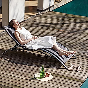 VARVIND Outdoor Patio Chaise Lounge Chairs, Chaise Lounge Outdoor Set of 2, 5 Adjustable Backrest Positions, Adjustable Patio Lounge Chair with Headrest Suitable for Poolside, Balcony,Backyard (Grey)