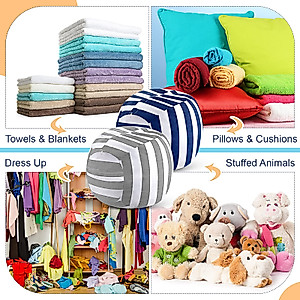 Windyun 4 Pcs Stuffed Animal Storage Bean Bag Chair Cover 24 Inch Stripe Blue and Grey with Zipper for Organizing Plush Toys Kid and Adult