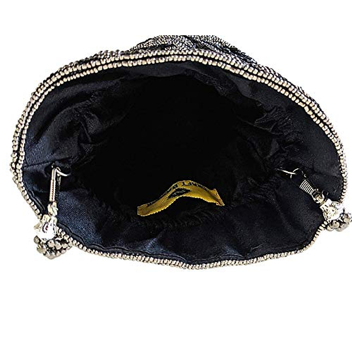 CRAFT BAZAAR Women Handmade Indian Potli Bag, Bead Zebra Bag, Standing Drawstring Purse, Mini Bucket Bag With Wristlet and Tassels